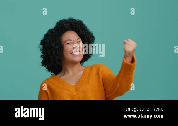 Woman showing Yes Win gestures. Concept of sales, promotion, valuable ...
