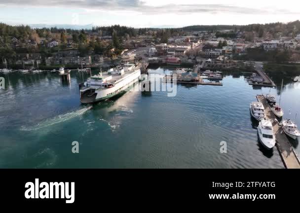 Cinematic 4K aerial drone footage of the ferry docking at the Port and ...