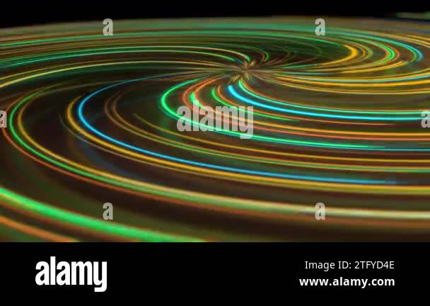 Abstract neon spiral with reflection. Bright and colorful curved light ...