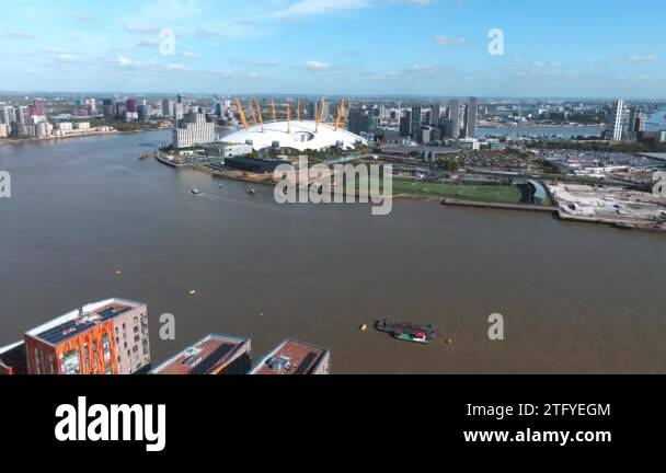 Aerial birds eye view of iconic concert Hall of O2 Arena in North ...