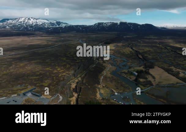 The well visible tectonic plate at Thingvellir National Park in Iceland ...