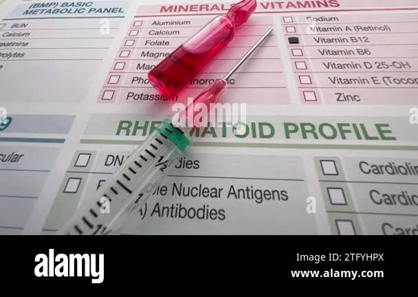 ampule of Medicine of synthetic supplement of vitamin B12 ...