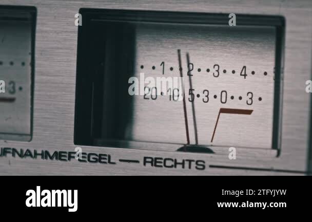 Analog VU Meter on Silver Colored Stereo Tape Recorder, Arrow Indicator ...
