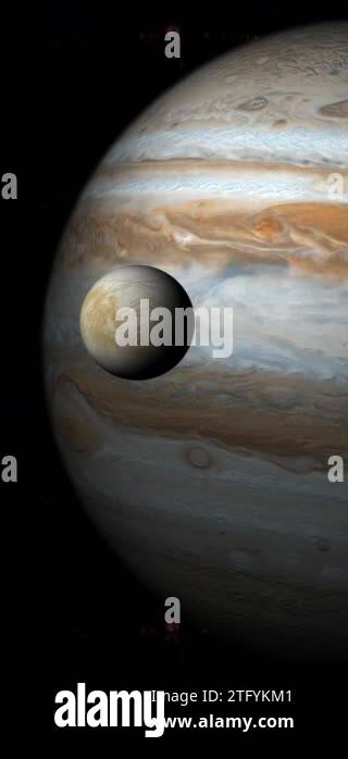 Europa moon and Jupiter planet in the outer space. 4K Vertical Stock ...
