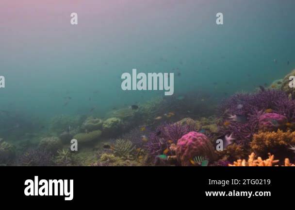 Reef damaged by coral bleaching. Climate change, ocean acidification ...