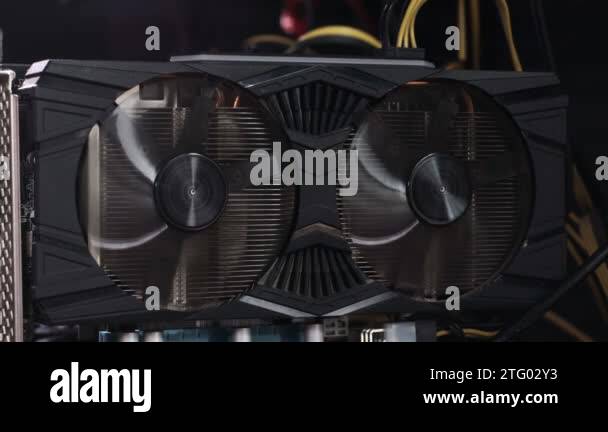 Close up details of modern mining rig with gpu, graphics cards used for ...