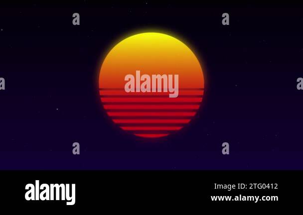Retro-futuristic 80s synthwave sun grid background. Seamless looped ...