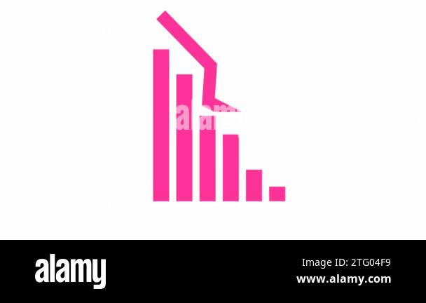Animated pink chart of financial decline with a trend line chart. Economic crisis, recession ...