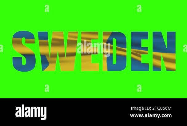 Sweden country lettering word text with flag waving animation on green ...
