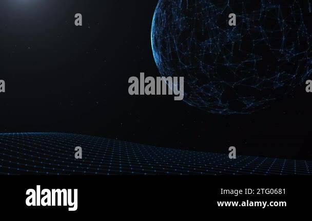 Particle World Universe of Plexus. abstract globe with particles and plexus structure lines and ...