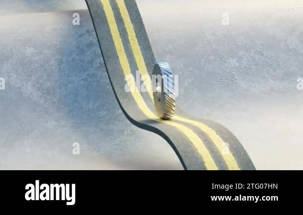 Satisfying looped animation of gear rolling on asphalt road. Realistic ...