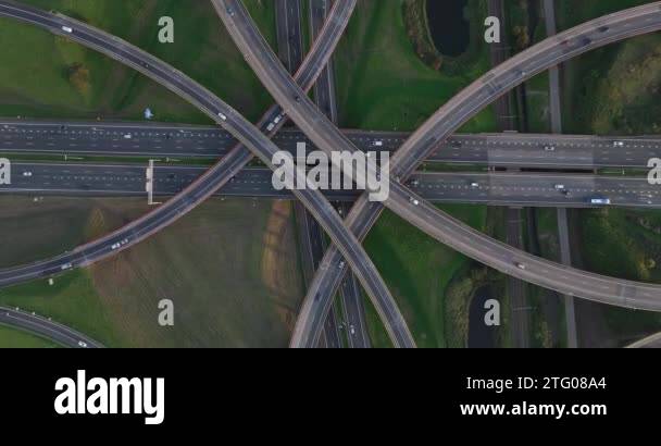 Intersection highway junction crossroad over view top down aerial ...