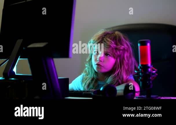 Little boy at the pc computer screen. Cute preschool kid is watching ...