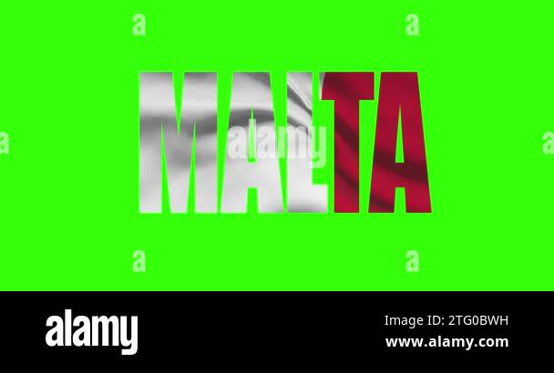 Malta country lettering word text with flag waving animation on green ...
