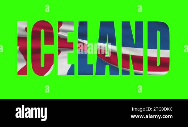 Iceland country lettering word text with flag waving animation on green ...