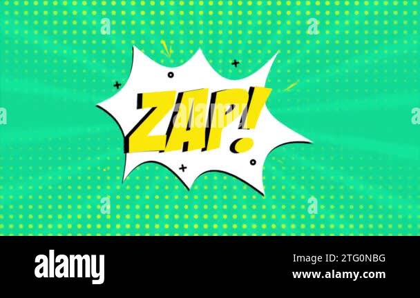 A comic strip cartoon animation, with the word Zap appearing. Green and ...