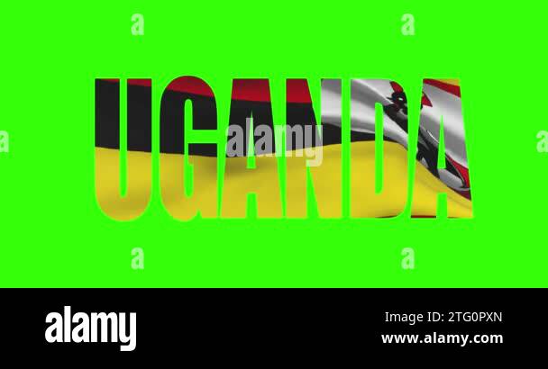 Uganda country lettering word text with flag waving animation on green ...