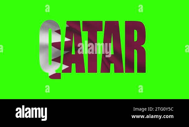 Qatar country lettering word text with flag waving animation on green ...