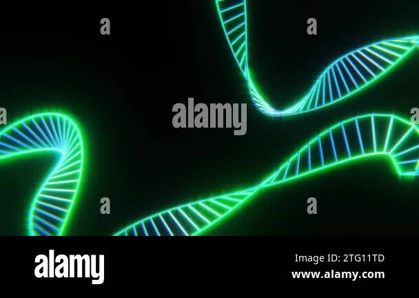 DNA genome sequence structure animation. Blue DNA twin screw threads on ...