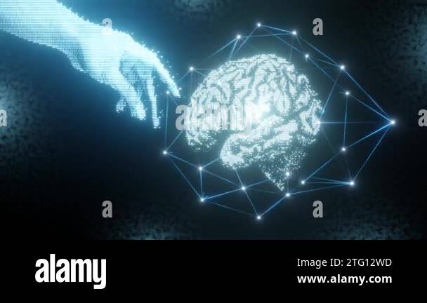 4k 3d Animation Plexus Structure Evolving Around Human Brain Human Hand Being Formed By