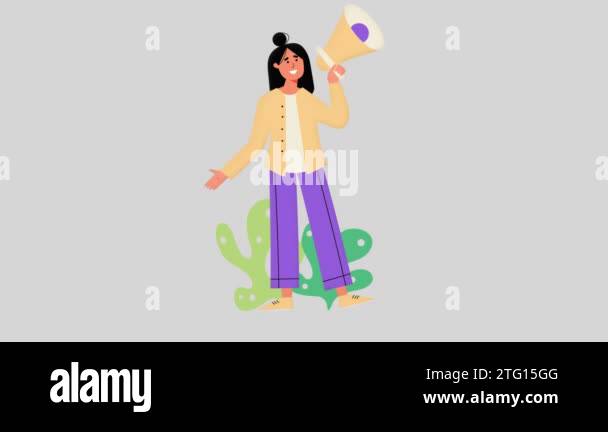 Woman talks to megaphone 2d flat animation. Loop animation concept for ...