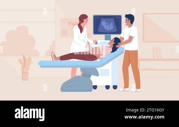 Animated prenatal test illustration. Fetal ultrasound. Pregnancy ...