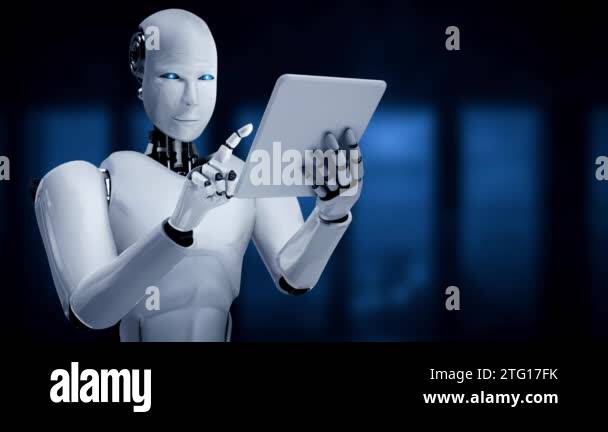 Robot hominoid using tablet computer for big data analytic using AI thinking brain , artificial ...