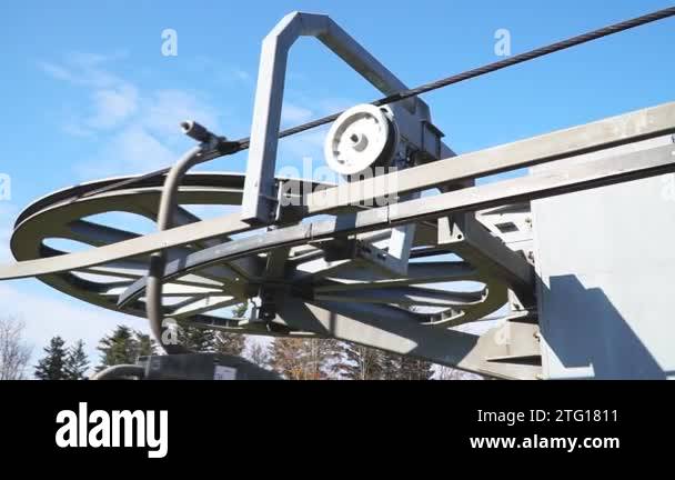 Chairlift mechanical pulleys in ski resort. Close View of the pulley ...