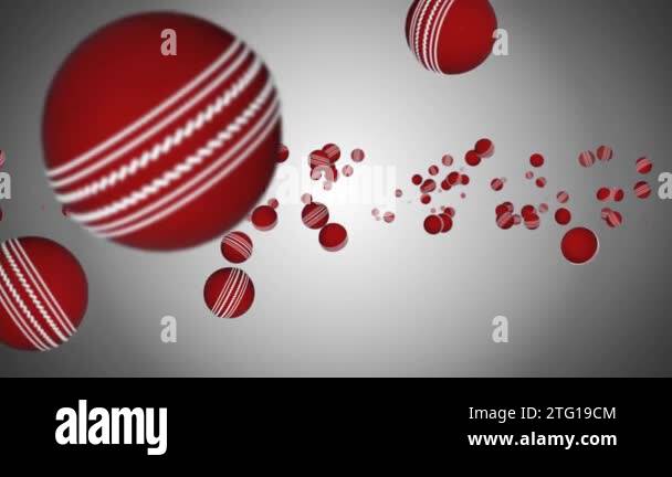 4K 3D loop animation of a red cricket ball spinning in slow motion on a ...