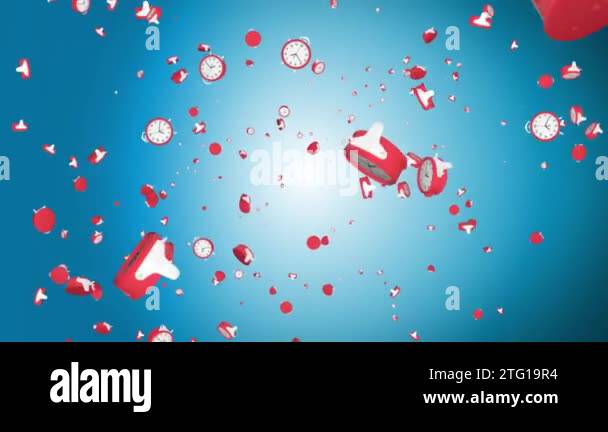 Alarm clocks falling down with depth of field effect Loop Background ...