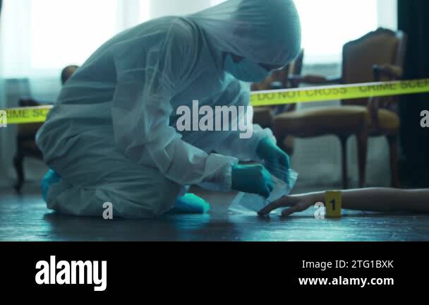 Detective Collecting Evidence in a Crime Scene. Forensic Specialists ...