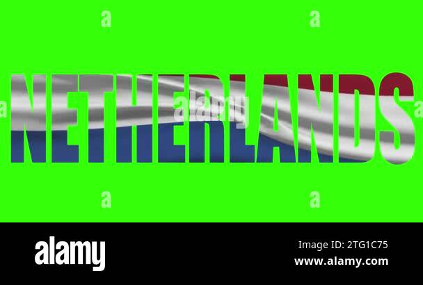 Netherlands country lettering word text with flag waving animation on ...