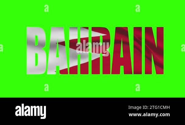 Bahrain country lettering word text with flag waving animation on green ...