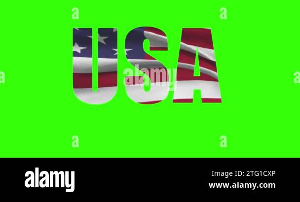 USA country lettering word text with flag waving animation on green ...