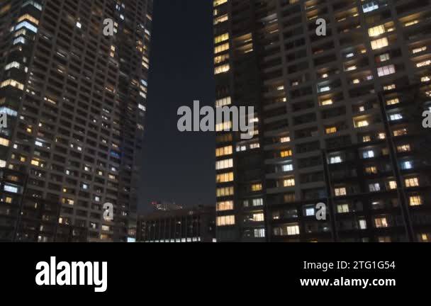 Tokyo High rise Apartment Bay Area night view Tower Mansion Stock Video ...