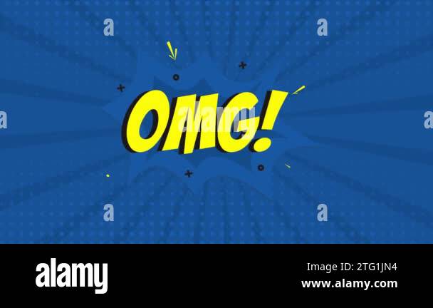 A comic strip cartoon animation, with the word Omg appearing. Blue and ...