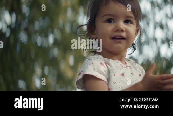 Cute baby girl exploring a park in summer. Real life, candid footage ...