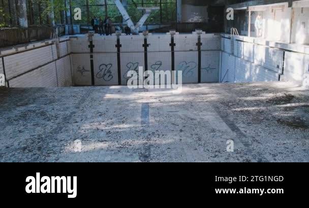 Pripyat, Ukraine, 2021 October. Ruined swimming pool in a ghost town ...