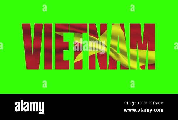 Vietnam country lettering word text with flag waving animation on green ...