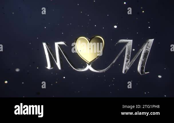 3D MOM animation with golden metal hearts and particles Stock Video ...