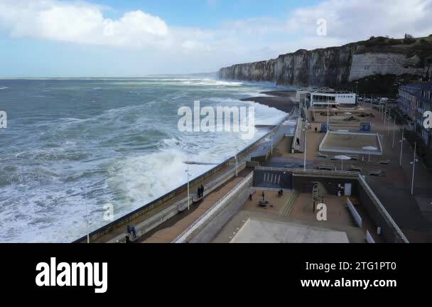 La Tempete at Saint-Valery-en-Caux during high tides in Europe, France ...