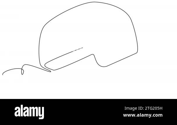 Self-drawing of a soldiers helmet in one line on a white screen ...