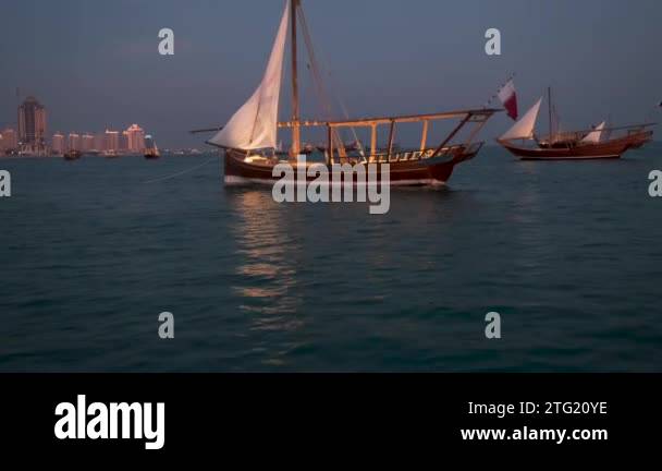 Katara eleventh traditional dhow festival in Doha Qatar night shot from ...