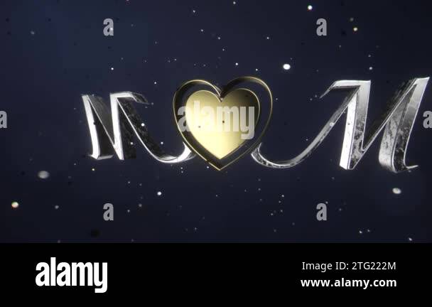 3D MOM animation with golden metal hearts and particles Stock Video ...
