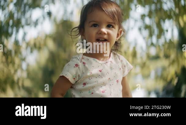 Cute baby girl exploring a park in summer. Real life, candid footage ...