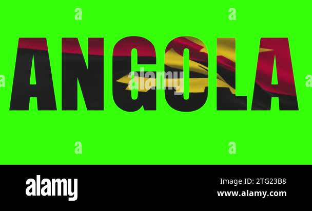 Angola country lettering word text with flag waving animation on green ...