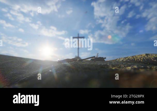 Crucifixion of Jesus Christ with thorn crown, nails, hammer and a rope ...