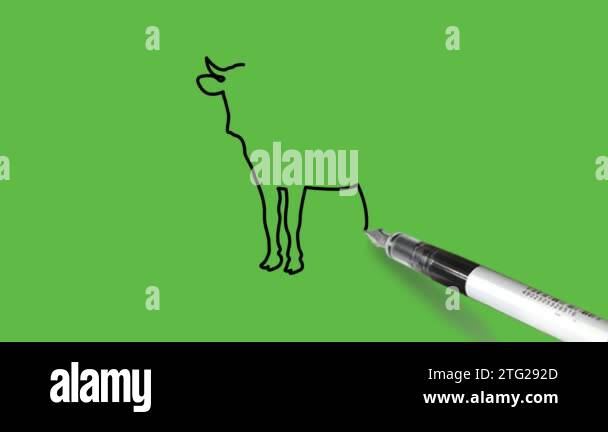 Draw standing cow in blue colour combination with black outline on ...