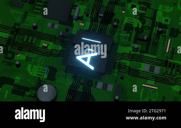 CPU motherboard with artificial intelligence and brain illustration ...