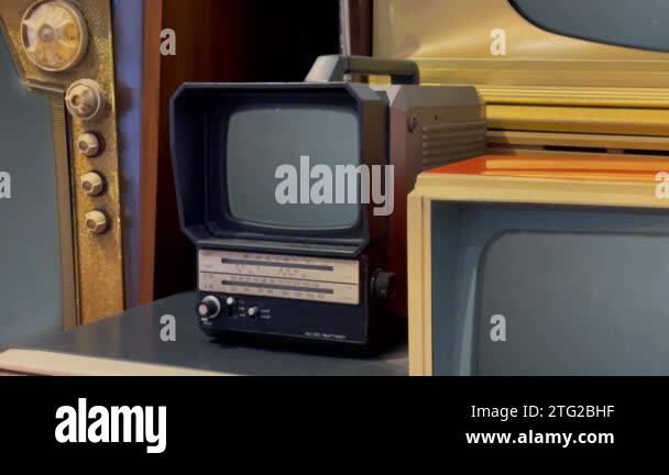 Retro Television Set Turning On Chroma Key Green Screen. Close Up. 4K ...